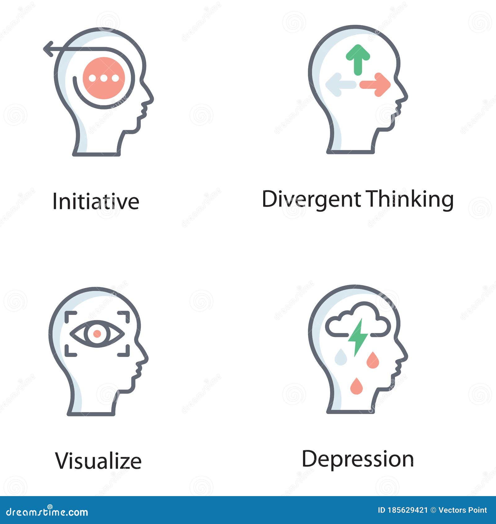 Pack of Cognition Flat Icons Stock Vector - Illustration of pain ...