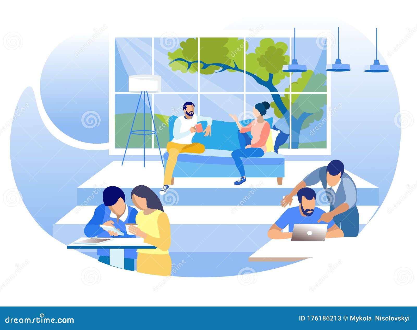 Creative Shared Coworking Workplace Flat Banner Stock Vector ...