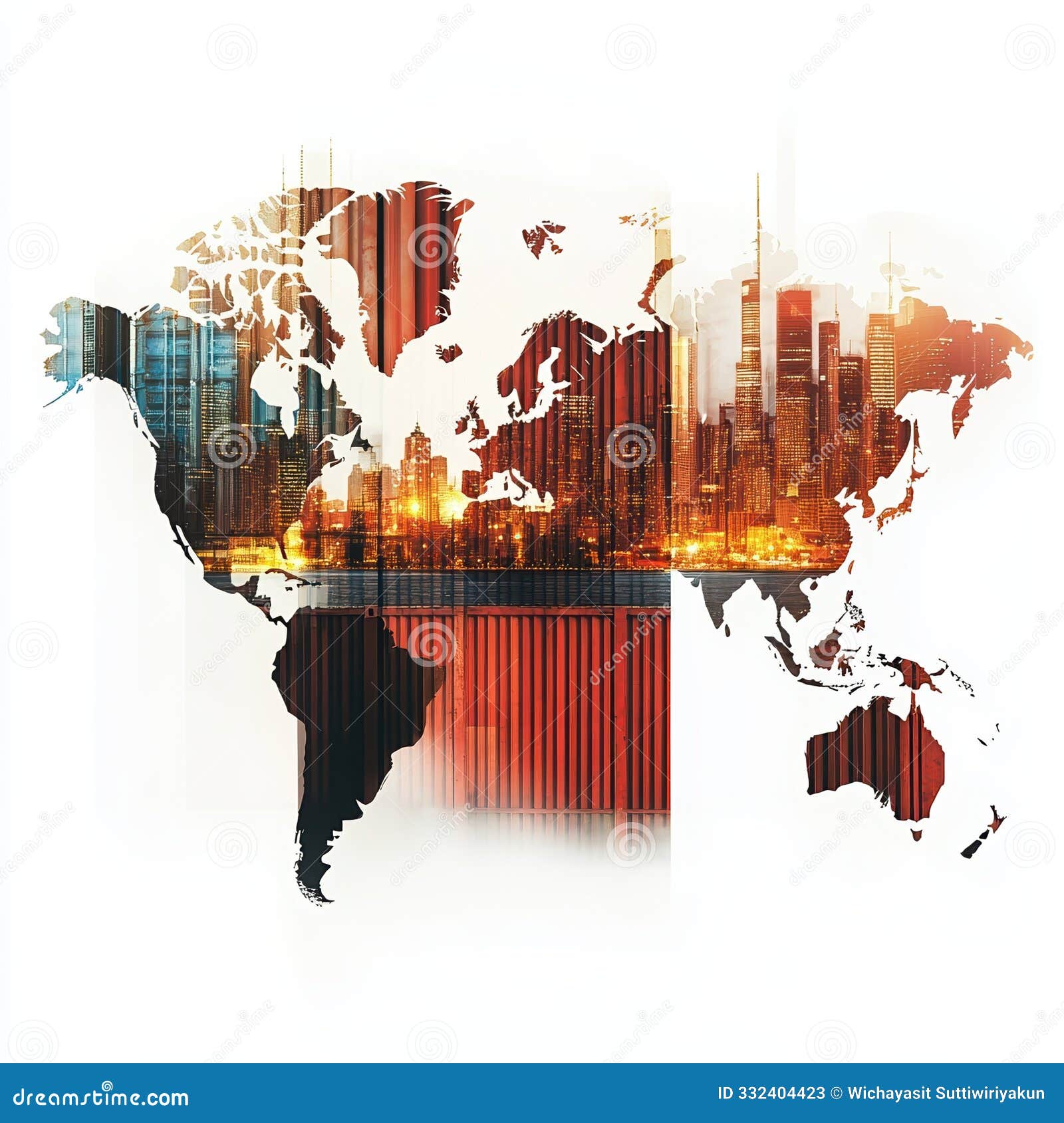 A Creative Silhouette of the World Map Blended with a Vibrant Cityscape ...