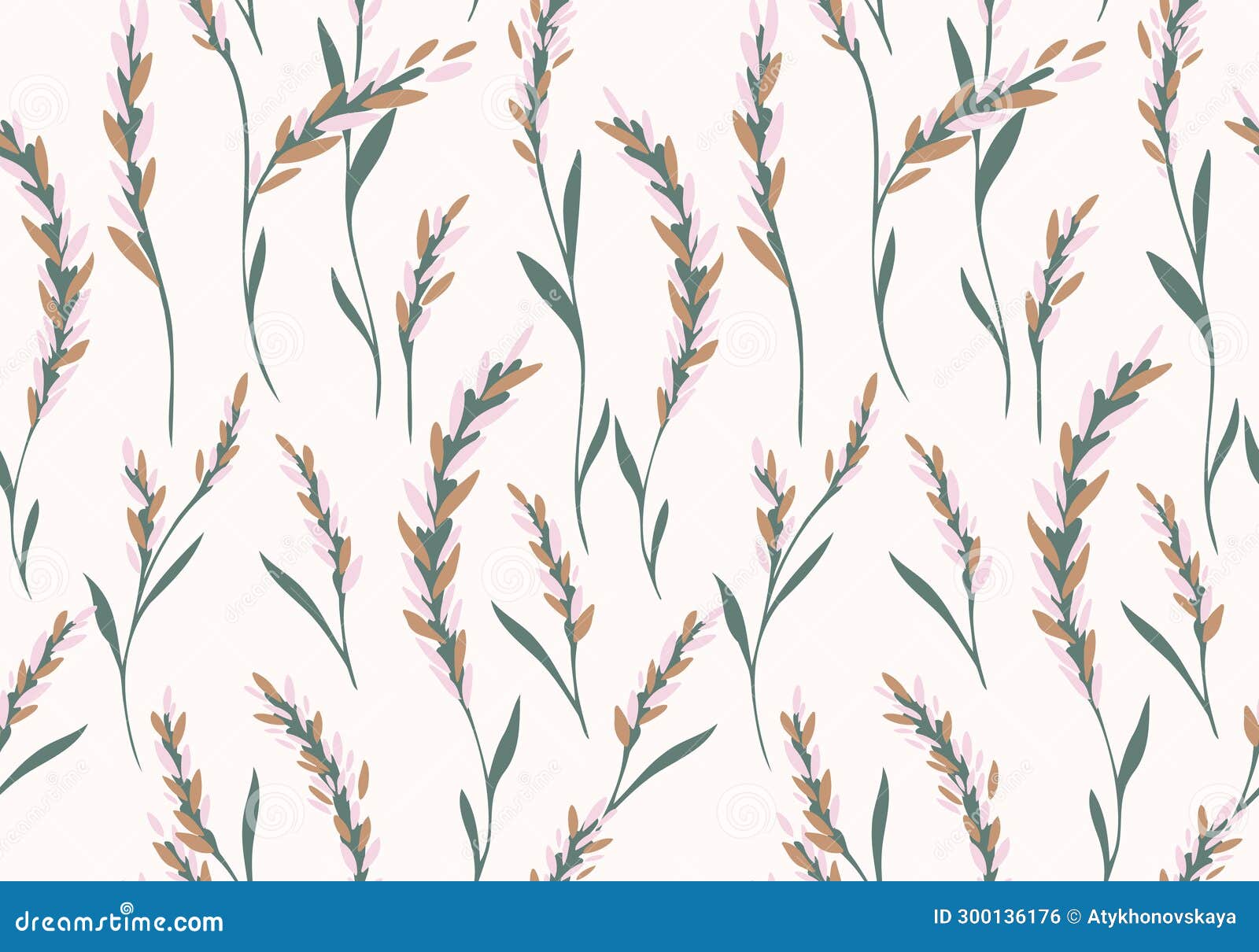 Creative Simple Branches Leaves Stem Seamless Pattern on a Light Background. Hand Drawn Vector ...