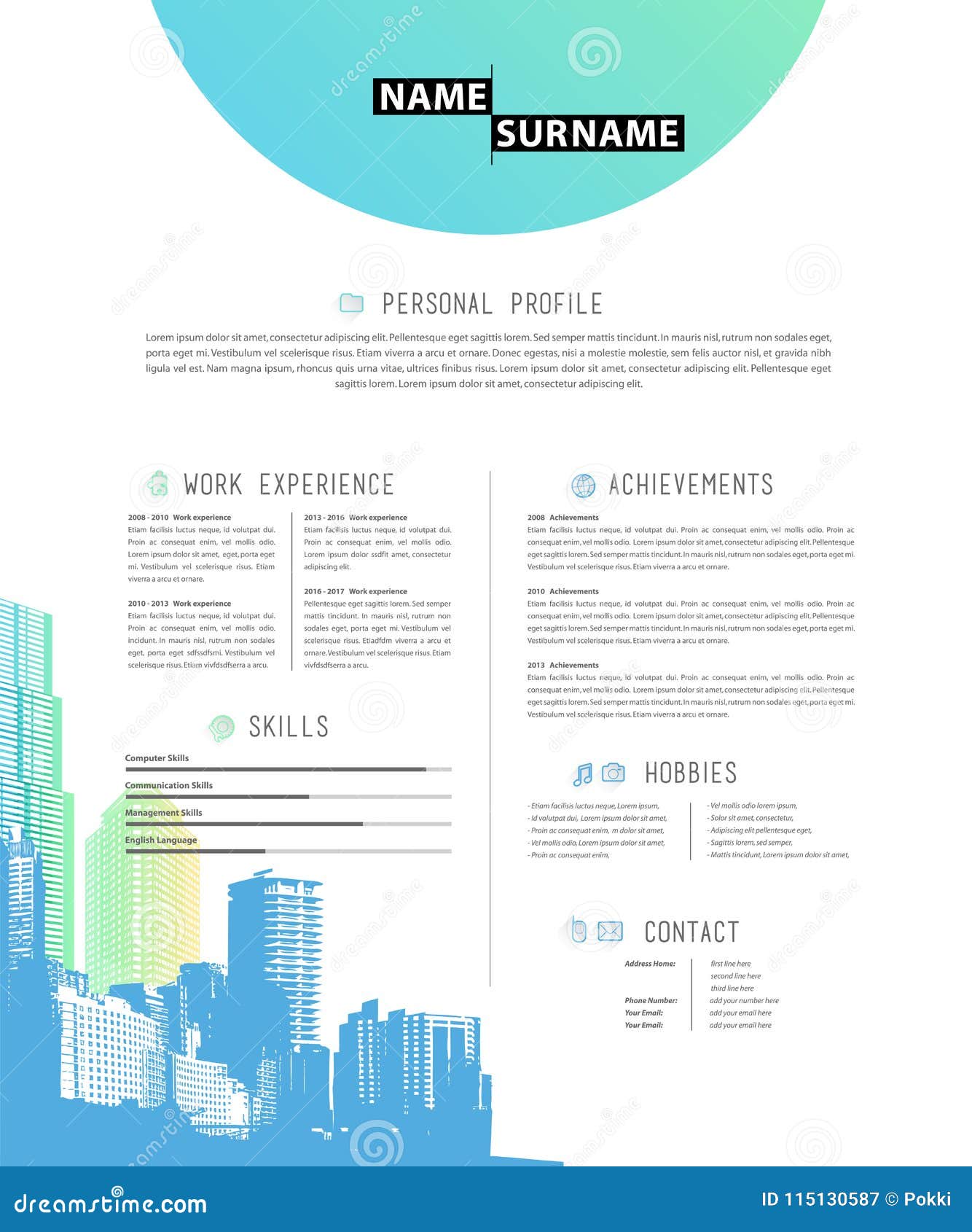 Creative Simple Cv Template with Colorful Circles Shapes. Stock Vector ...