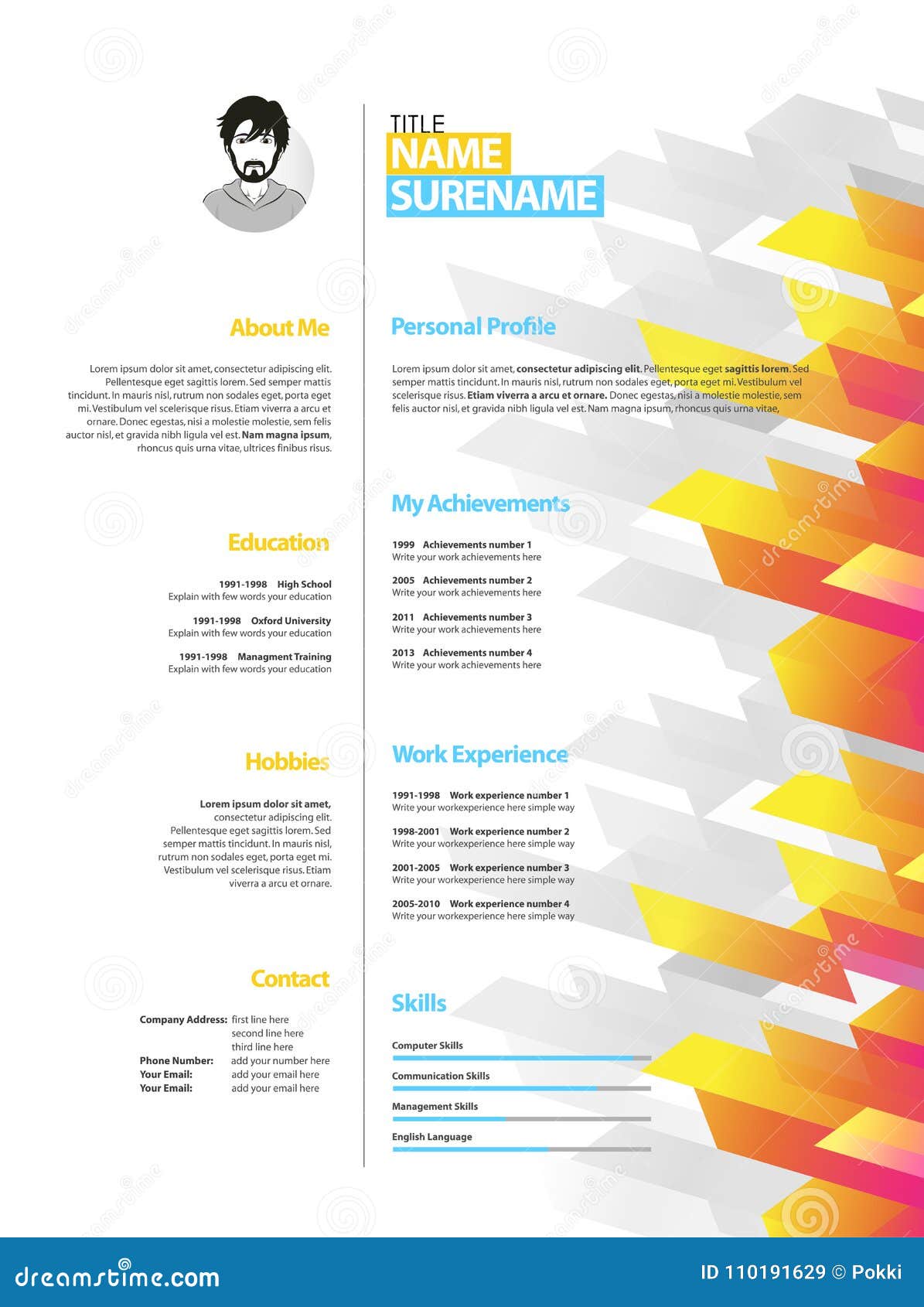 Creative Simple Cv Template with Colorful Stripes in Footer. Stock ...