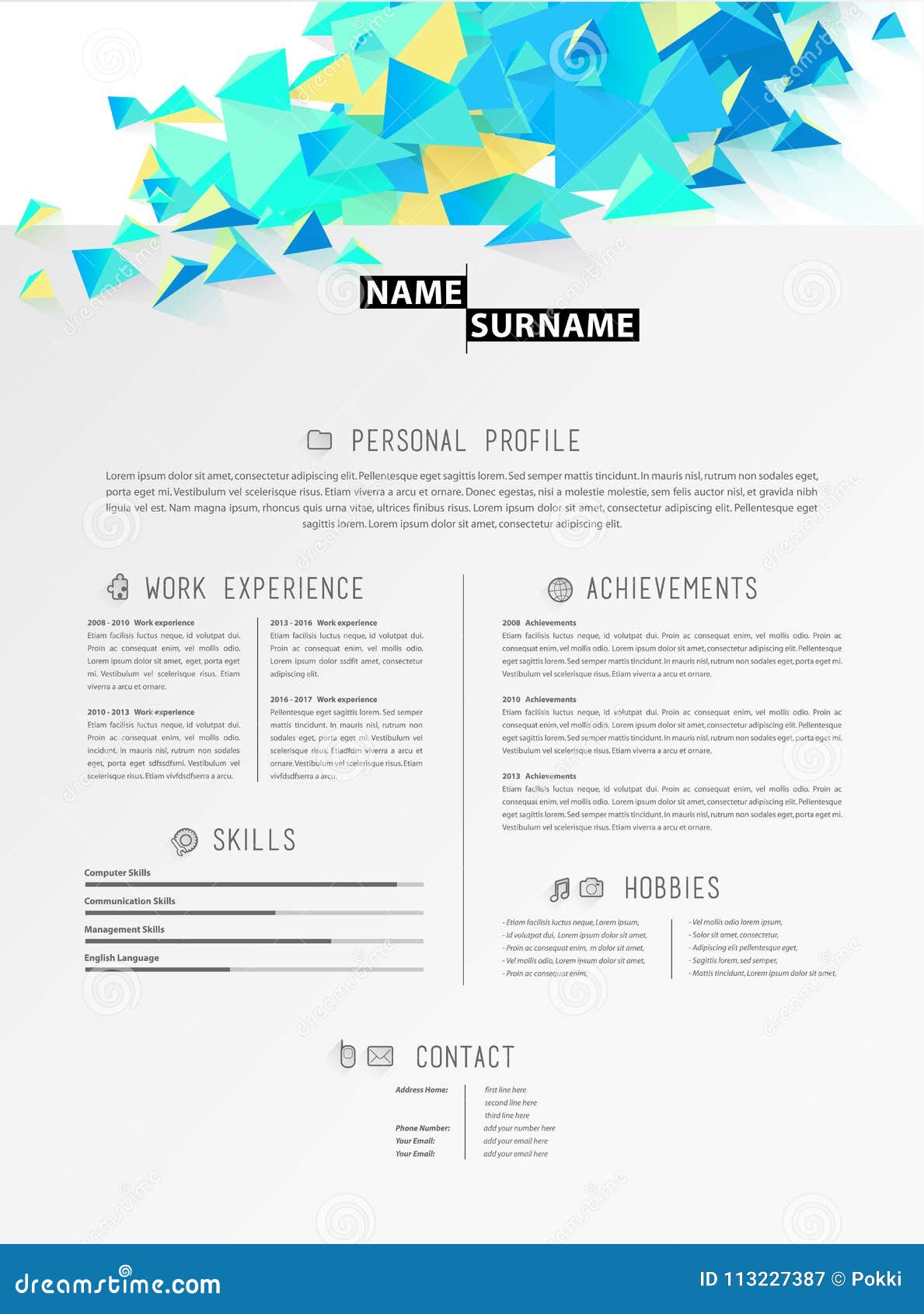 Creative Simple Cv Template with Polygonal Triangle Shapes. Stock ...