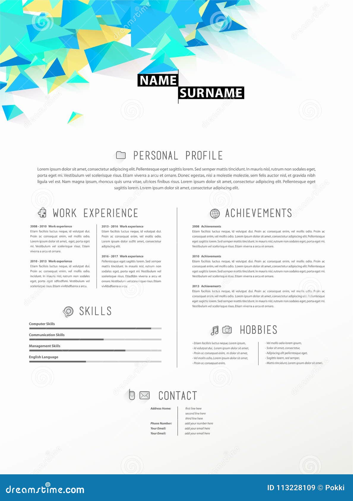 Creative Simple Cv Template with Polygonal Triangle Shapes. Stock ...