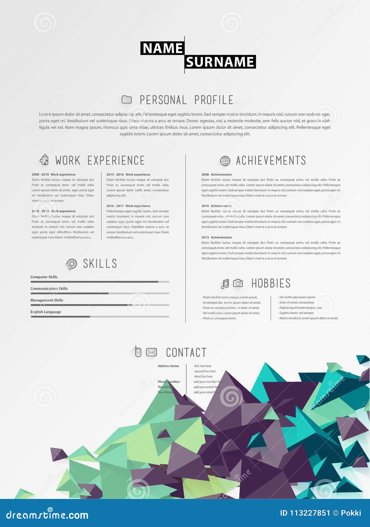 Creative Simple Cv Template with Triangle Shapes in Footer. Stock ...