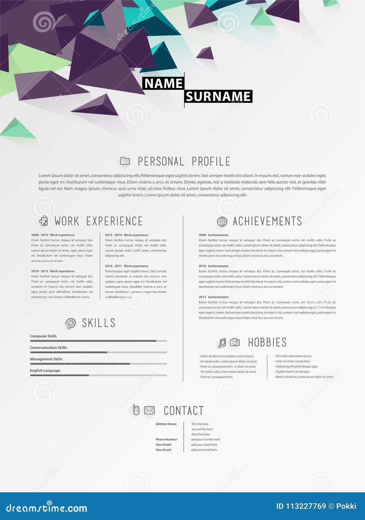 Creative Simple Cv Template with Triangle Shapes in Header. Stock ...