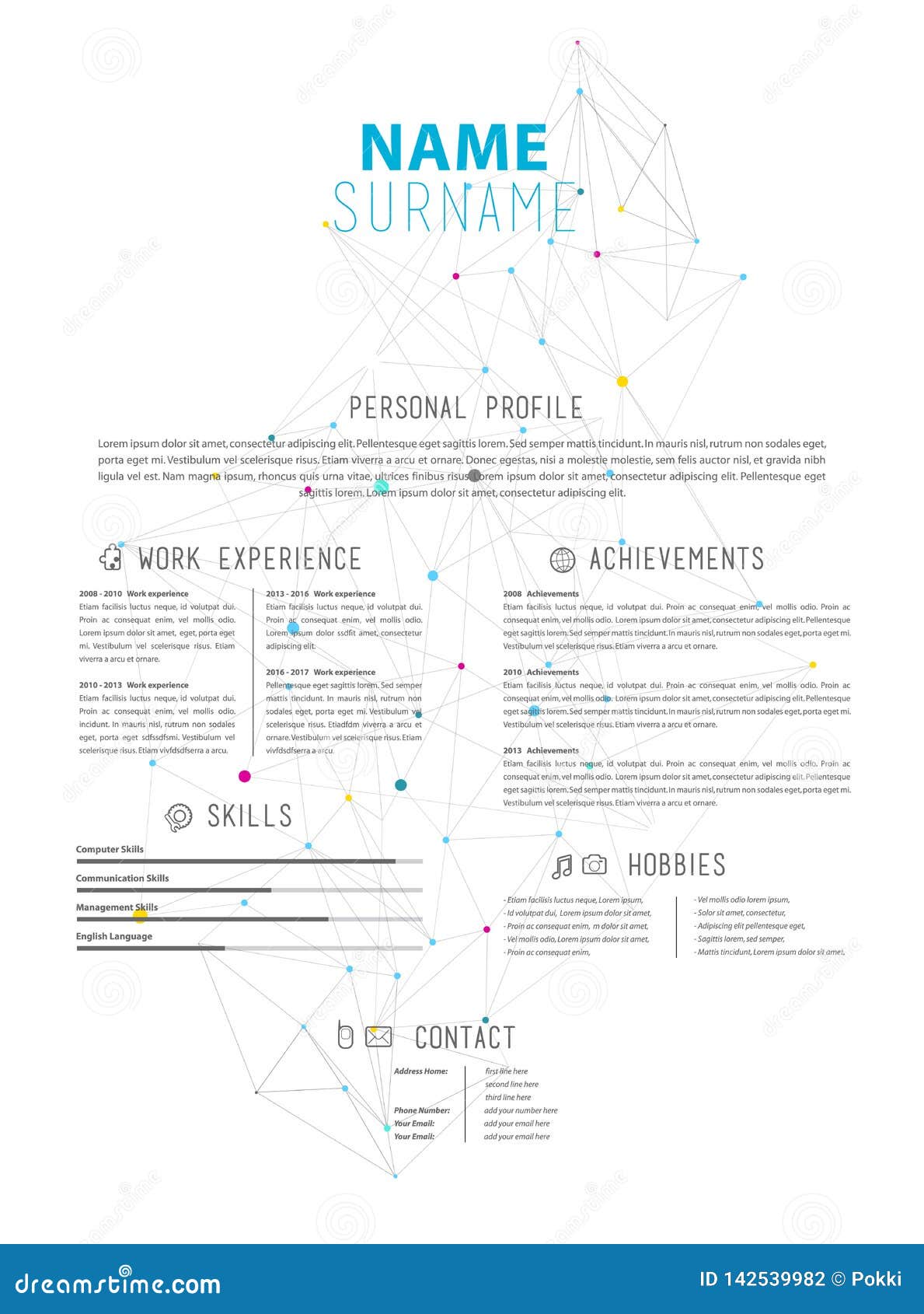 Creative Simple Vector Illustration CV Template with Colorful Dots in ...