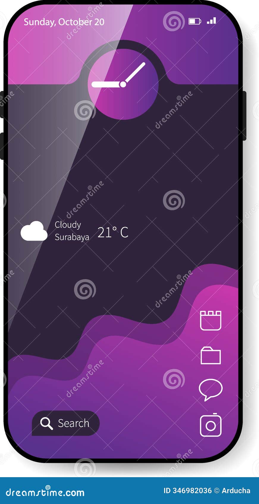 Creative Smartphone Interface with Clock Widget and Gradient Wave ...