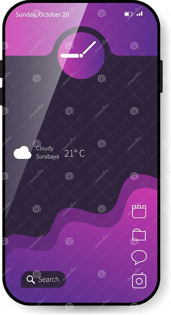 Creative Smartphone Interface with Clock Widget and Gradient Wave ...