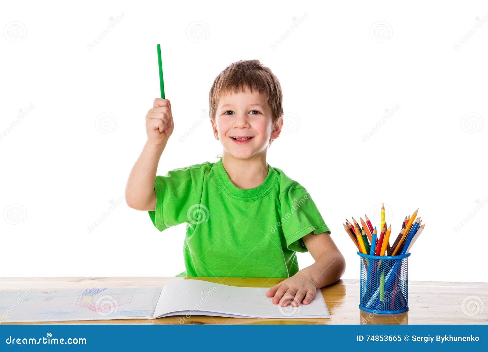 Creative Smiling Little Boy at the Table Stock Image - Image of draw ...