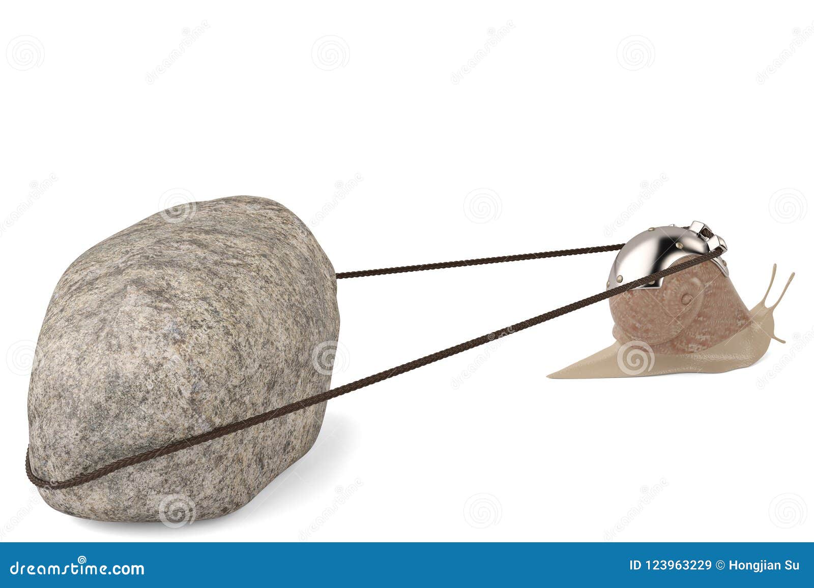 Creative Snail Pulling Stone.3D Illustration. Stock Illustration ...