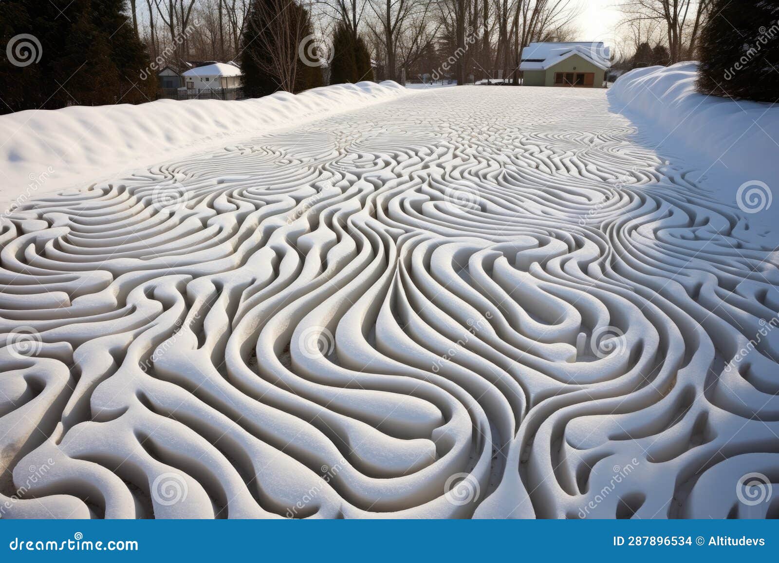 Creative Snow Patterns Shaped by Shoveling Driveway Stock Photo - Image ...