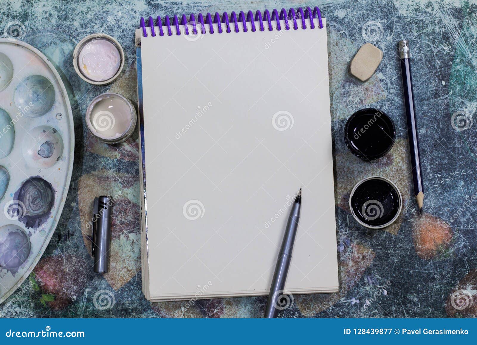 Creative Space. the Working Space of the Artist on the Shabby Table ...