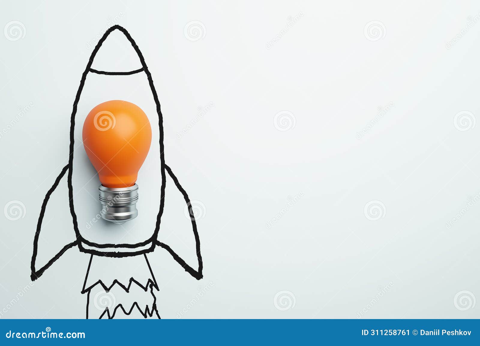Creative Spaceship Sketch and Orange Lamp on White Background with Mock ... Creative Spaceship Sketch and Orange Lamp on White Background with Mock ...
