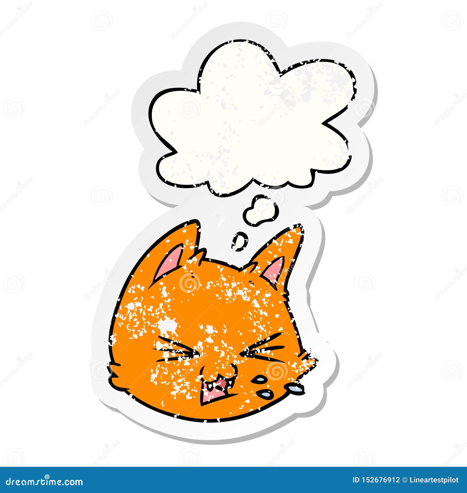 A Creative Spitting Cartoon Cat Face and Thought Bubble As a Distressed ...