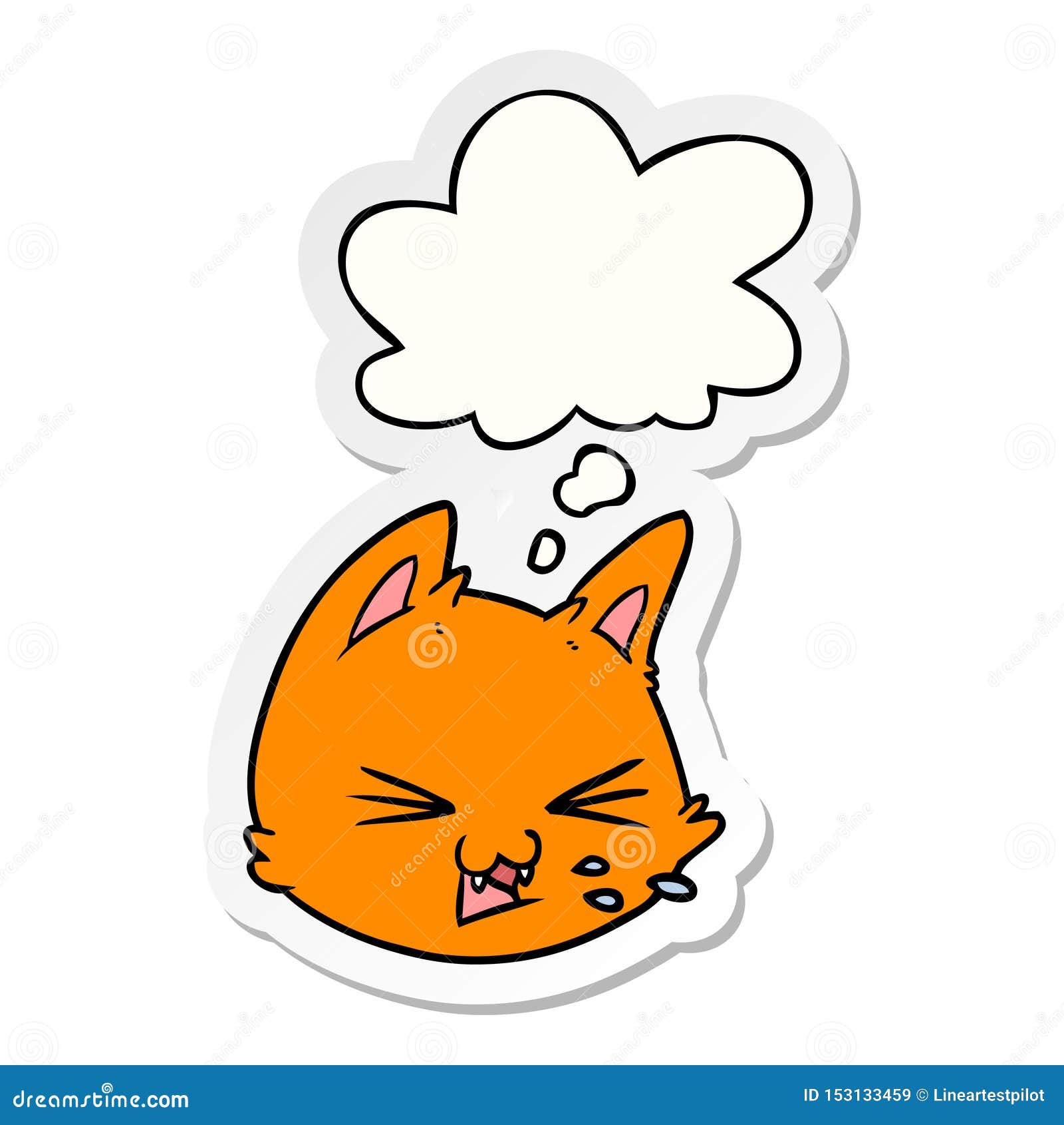 A Creative Spitting Cartoon Cat Face and Thought Bubble As a Printed ...