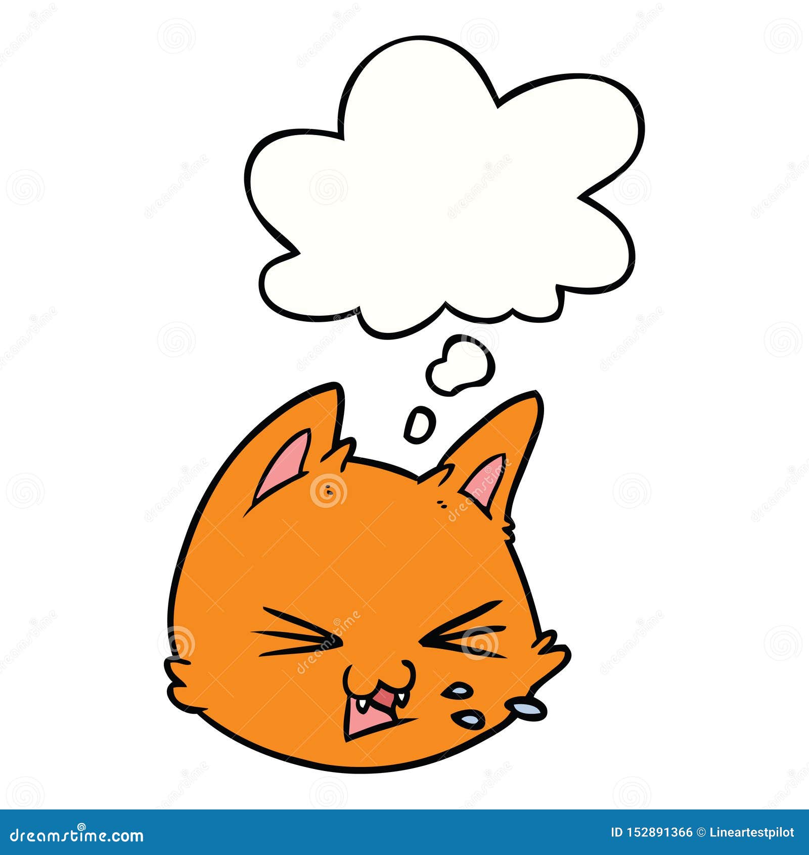 A Creative Spitting Cartoon Cat Face and Thought Bubble Stock Vector ...