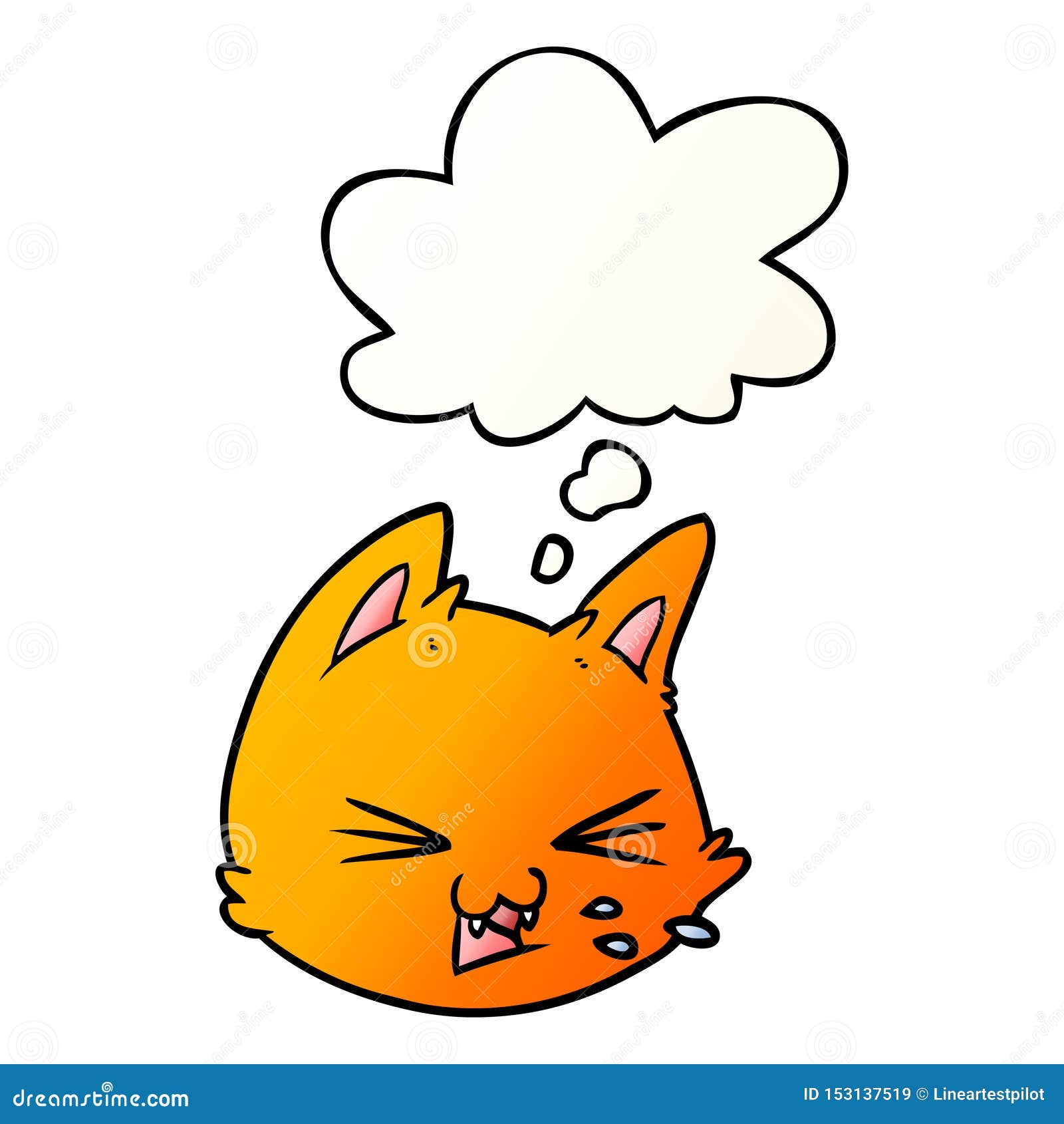 A Creative Spitting Cartoon Cat Face and Thought Bubble in Smooth ...