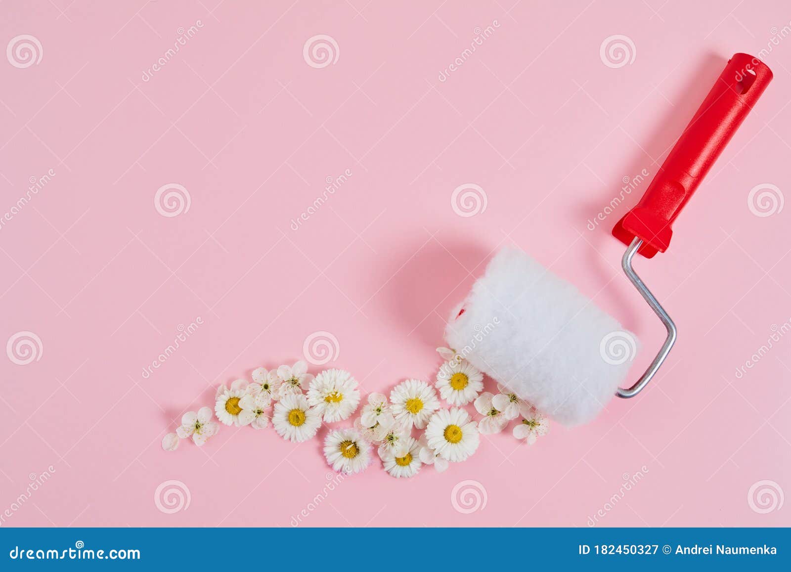 Creative Spring Blossom Concept. Paint Roller with Flower on a Blue ...
