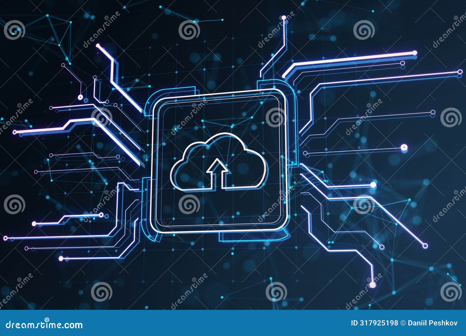 Creative Square Circuit Button Hologram with Cloud Icon on Dark ...