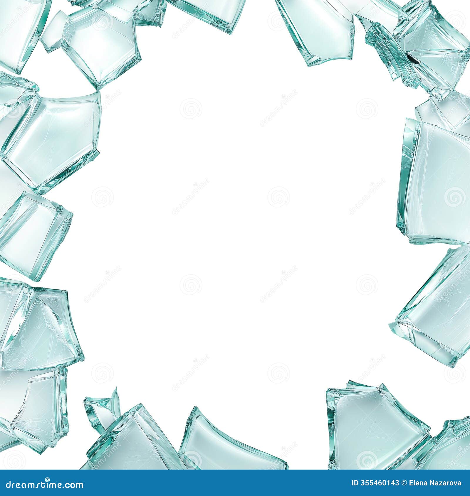 Creative Square Frame of Shattered Glass Pieces on a White Background ...