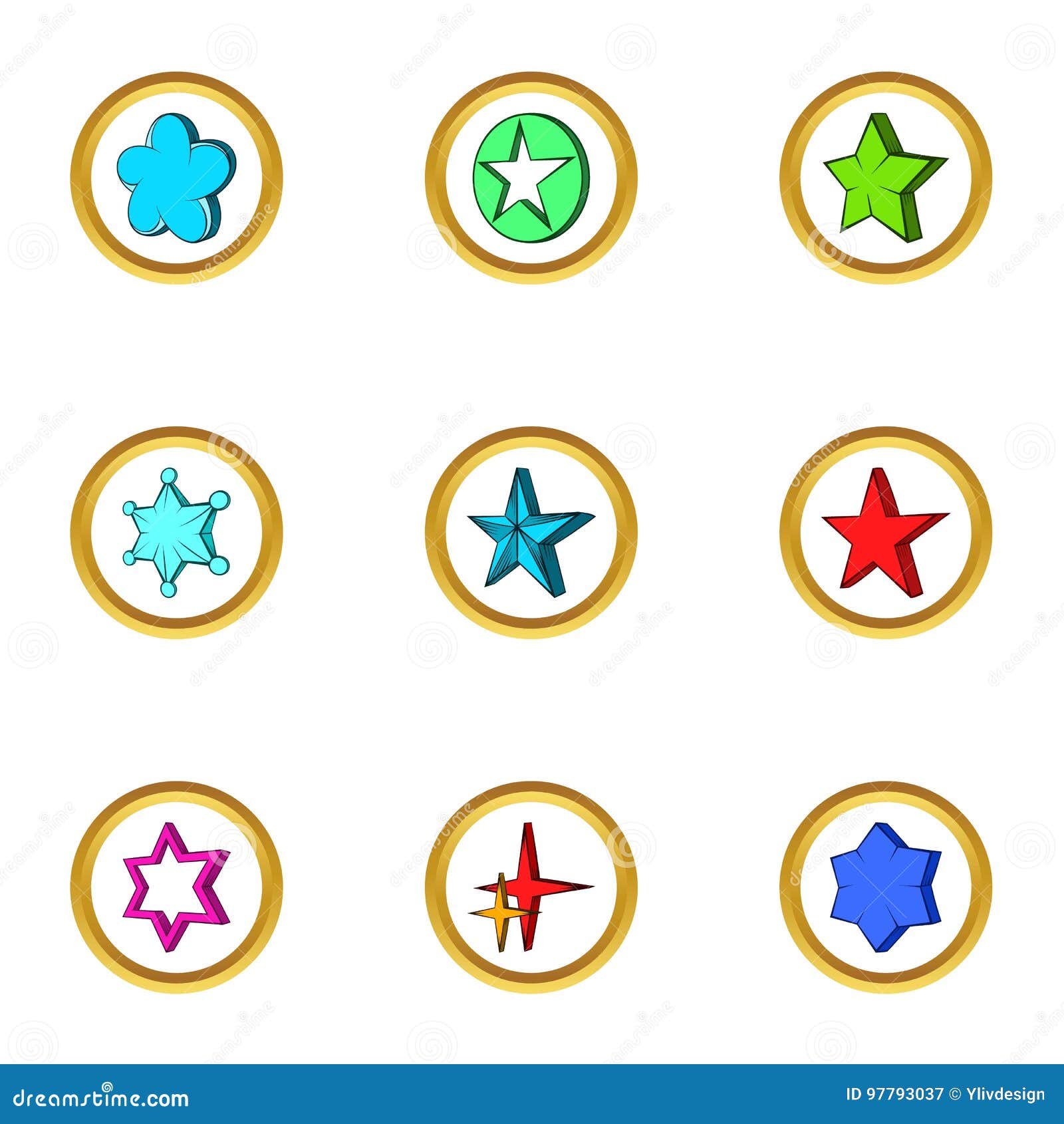 Creative Star Icons Set, Cartoon Style Stock Vector - Illustration of ...
