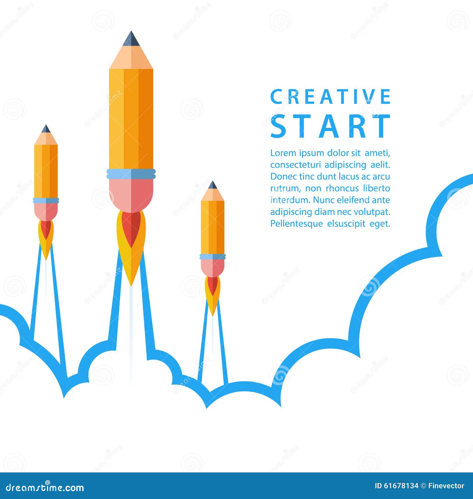 Creative Start Concept. Start Up with Pencil Rocket Stock Vector ...