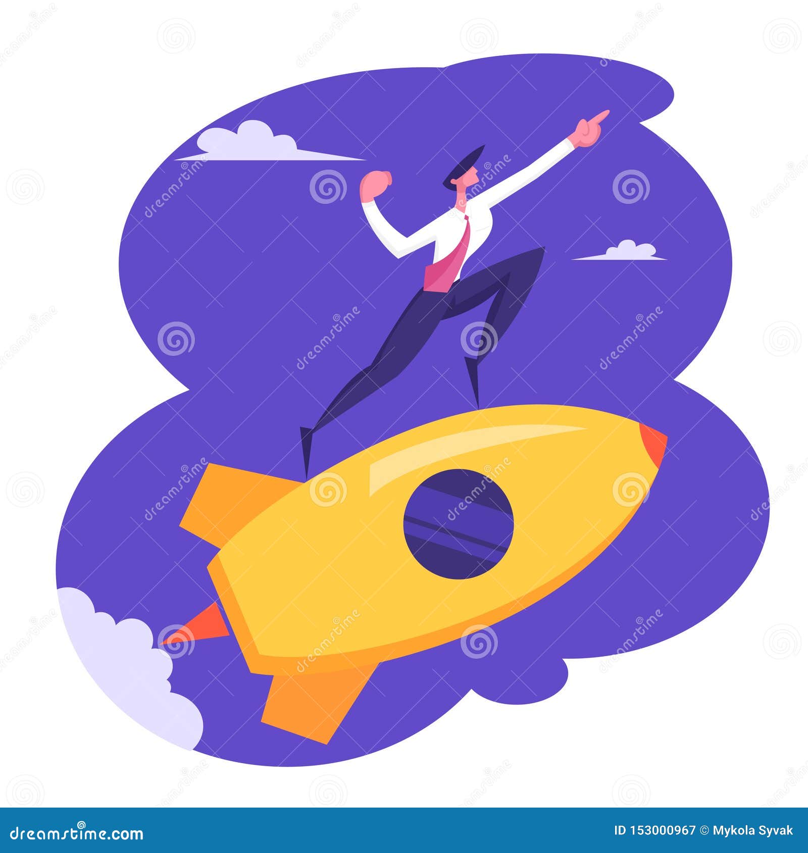 Creative Startup Rocket Launch. Business Man Character Fly on Space ...