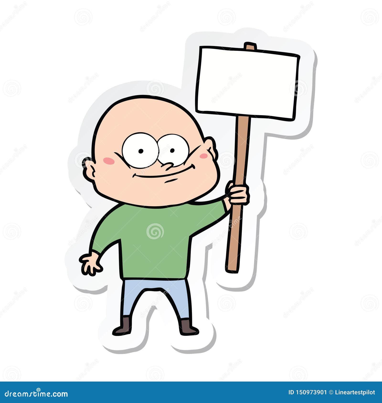 A Creative Sticker of a Cartoon Bald Man Staring with Sign Stock Vector ...