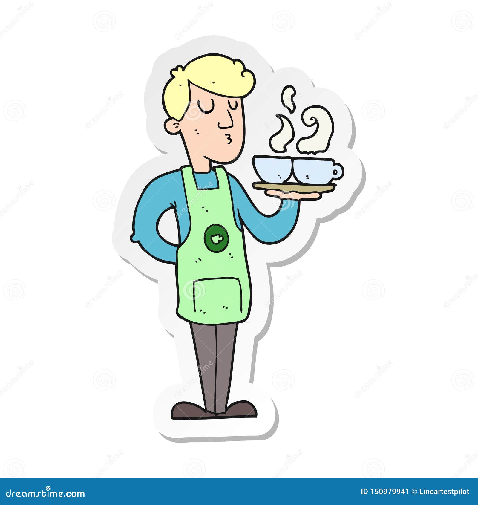 A Creative Sticker of a Cartoon Barista Serving Coffee Stock Vector ...