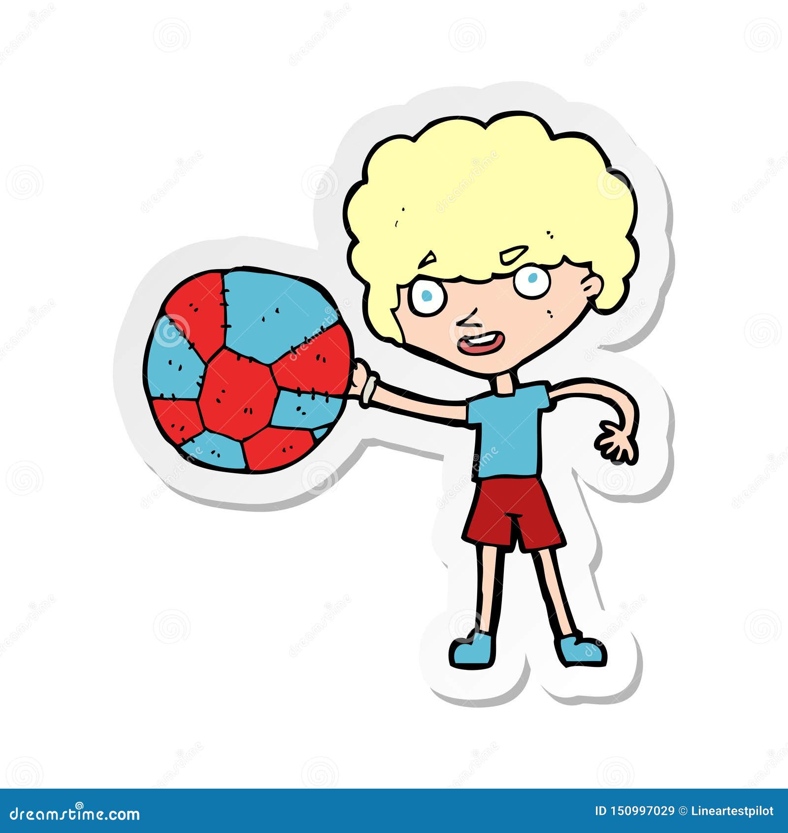 A Creative Sticker of a Cartoon Boy and Ball Stock Vector ...