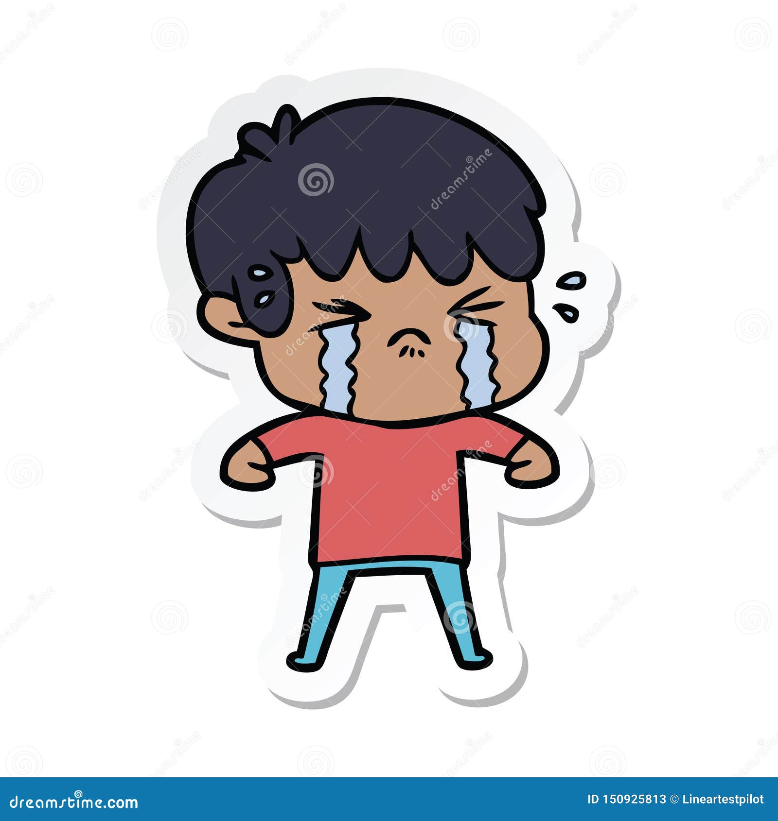 A Creative Sticker of a Cartoon Boy Crying Stock Vector - Illustration ...