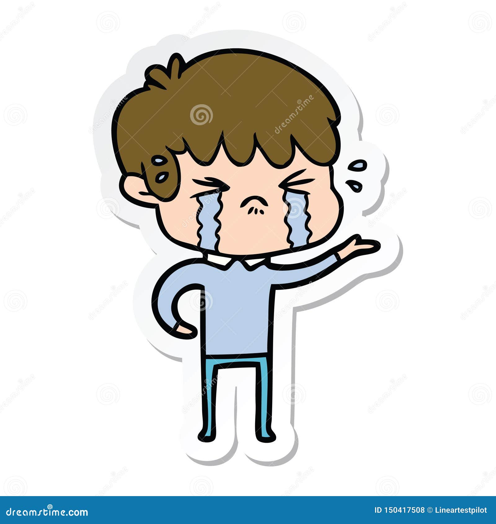 Sticker of a Cartoon Boy Crying Stock Vector - Illustration of artwork ...