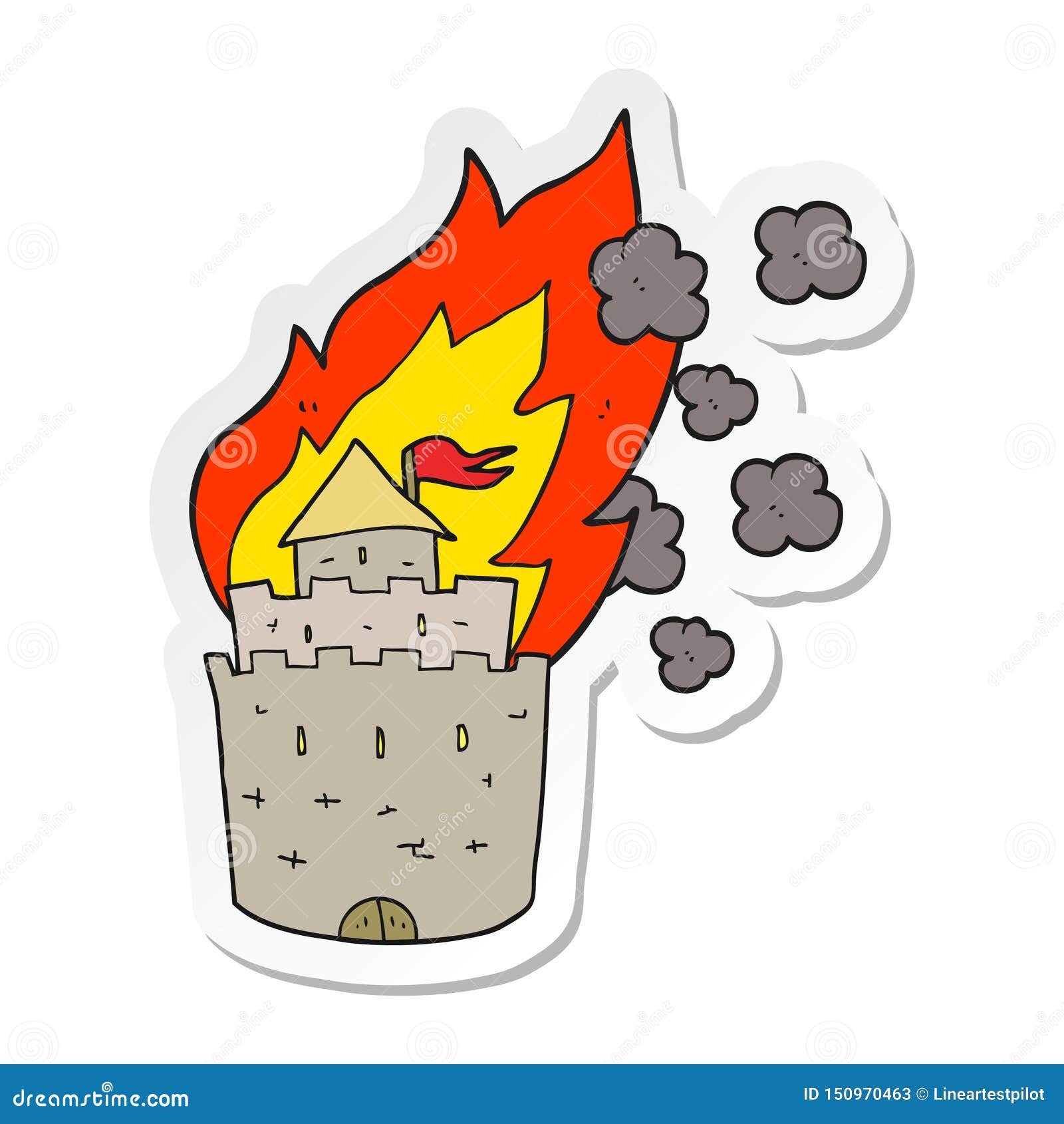 A Creative Sticker of a Cartoon Burning Castle Stock Vector ...