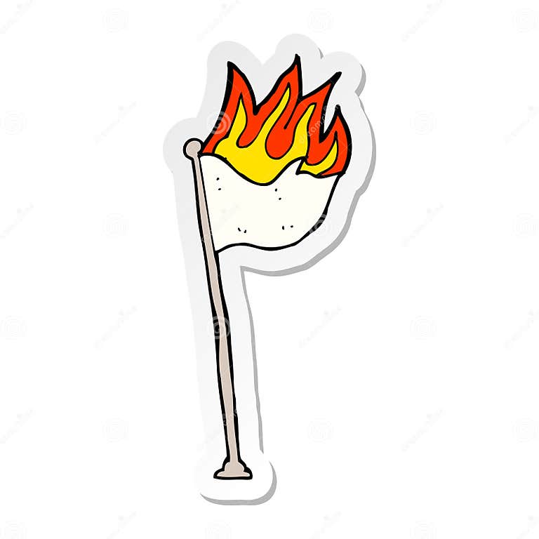 A Creative Sticker of a Cartoon Burning Flag on Pole Stock Vector ...