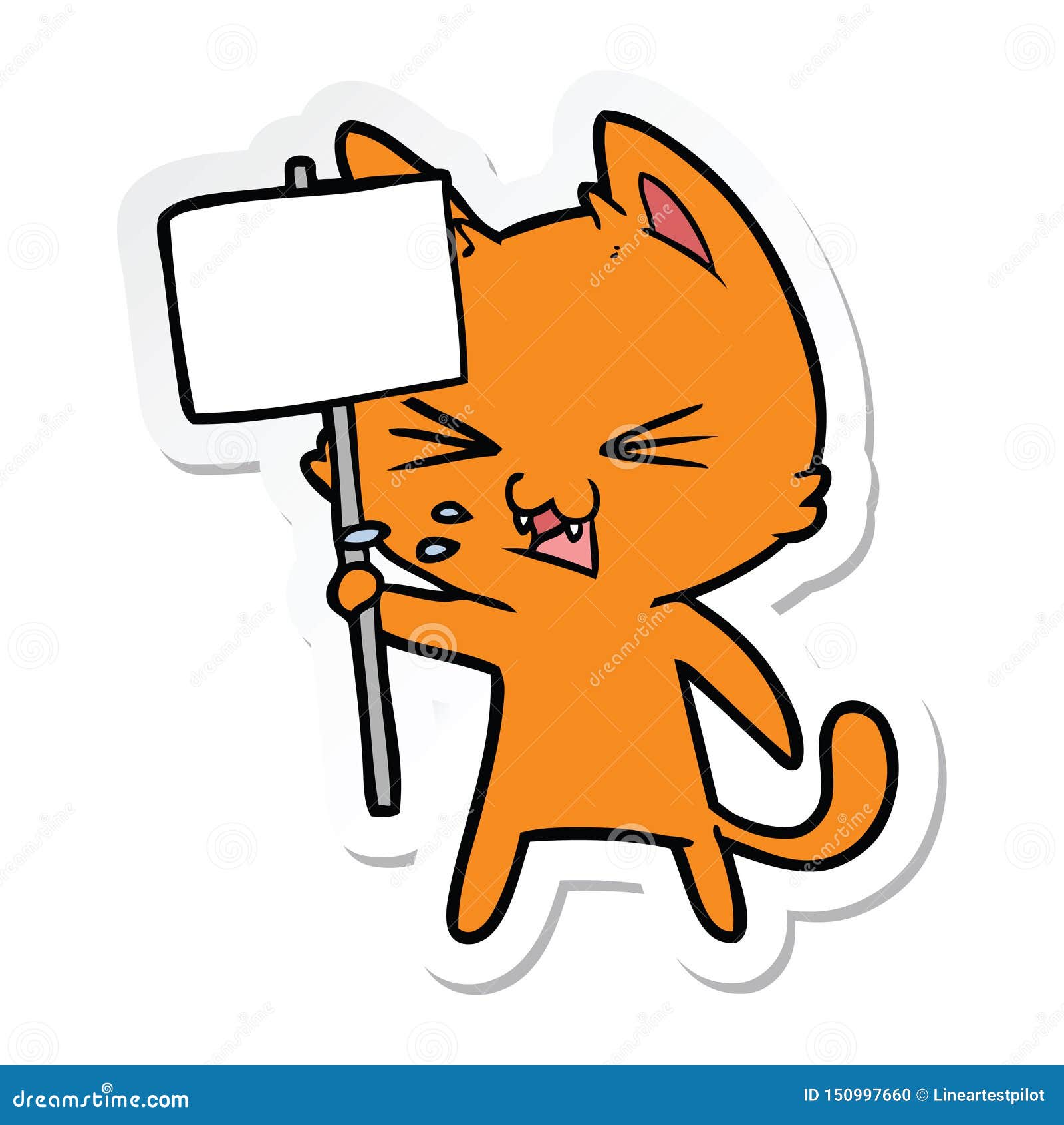 A Creative Sticker of a Cartoon Cat Protesting Stock Vector ...