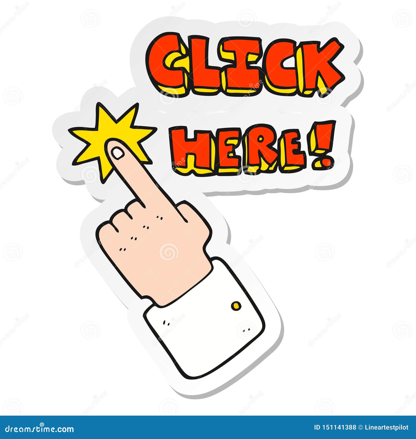 A Creative Sticker of a Cartoon Click Here Sign with Finger Stock ...