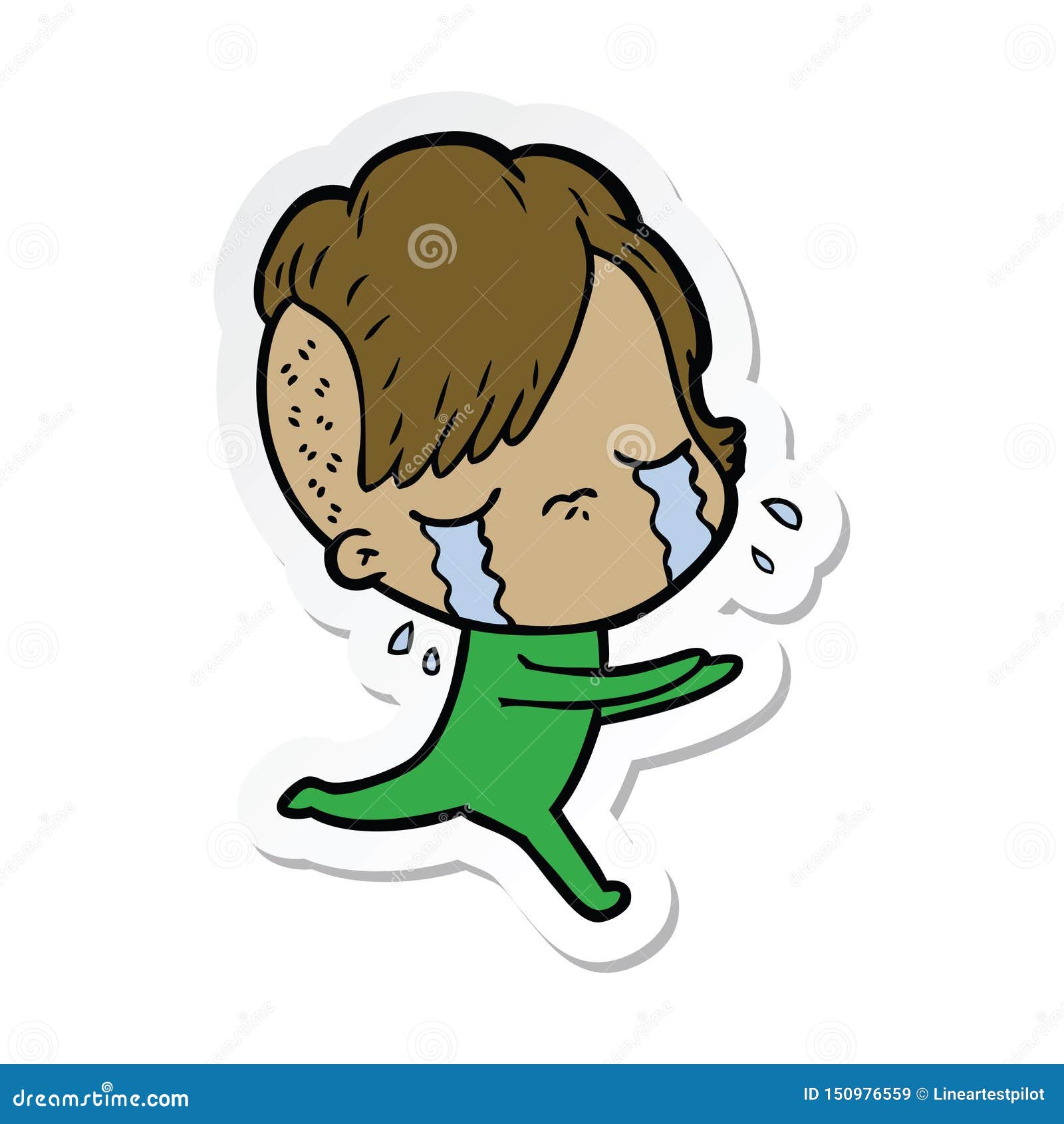 A Creative Sticker of a Cartoon Crying Girl Stock Vector - Illustration ...
