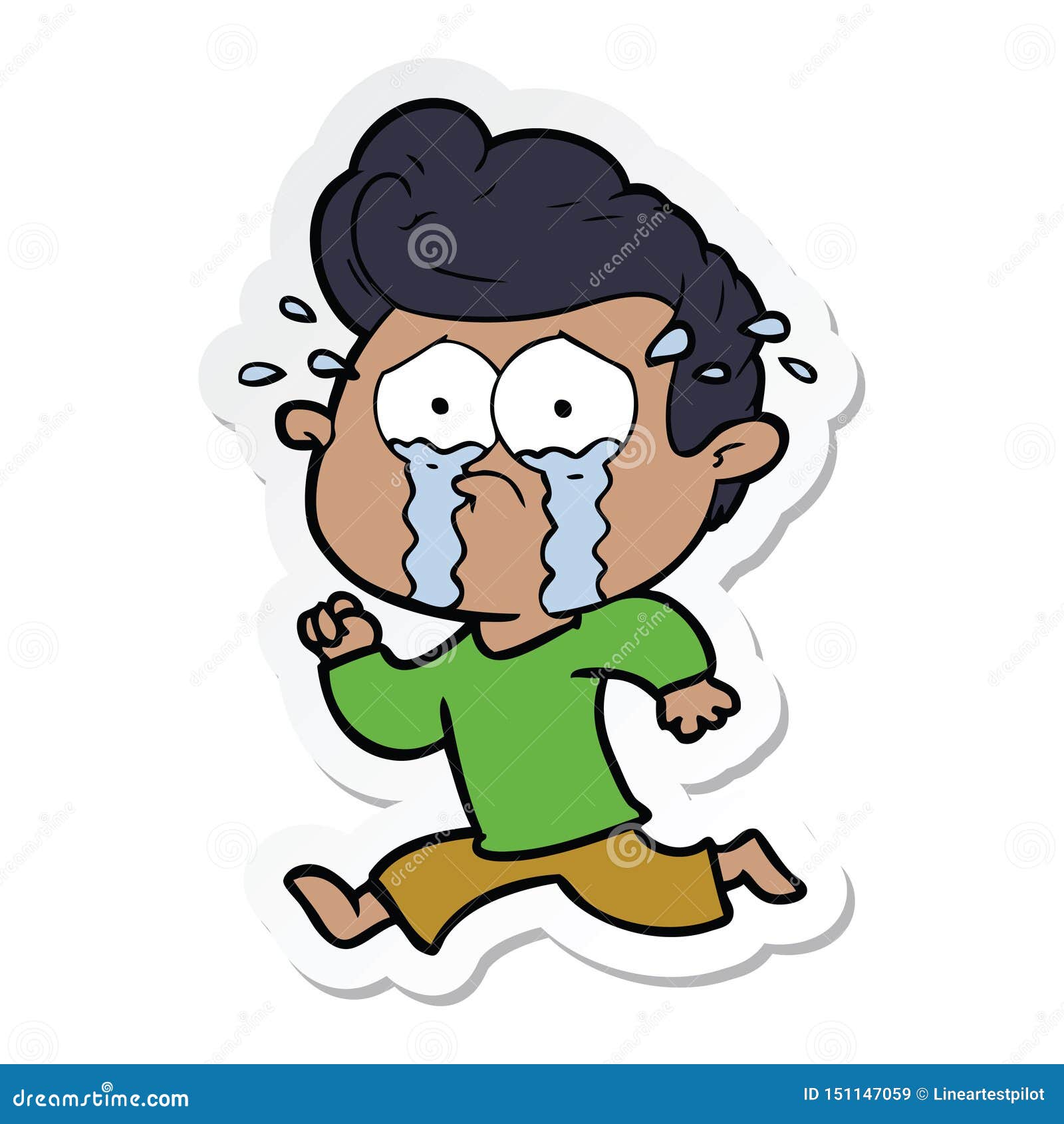 A Creative Sticker of a Cartoon Crying Man Running Stock Vector ...
