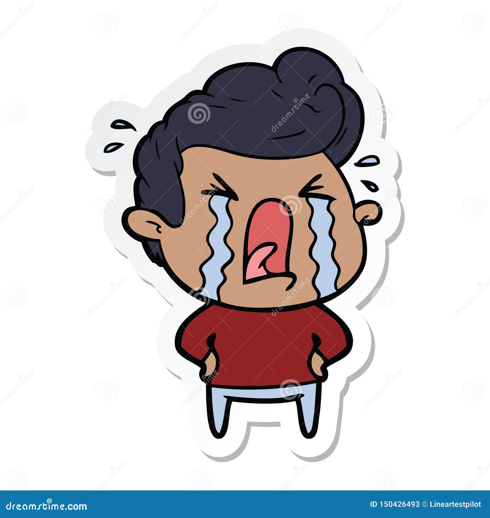 Sticker of a Cartoon Crying Man Stock Vector - Illustration of tears ...