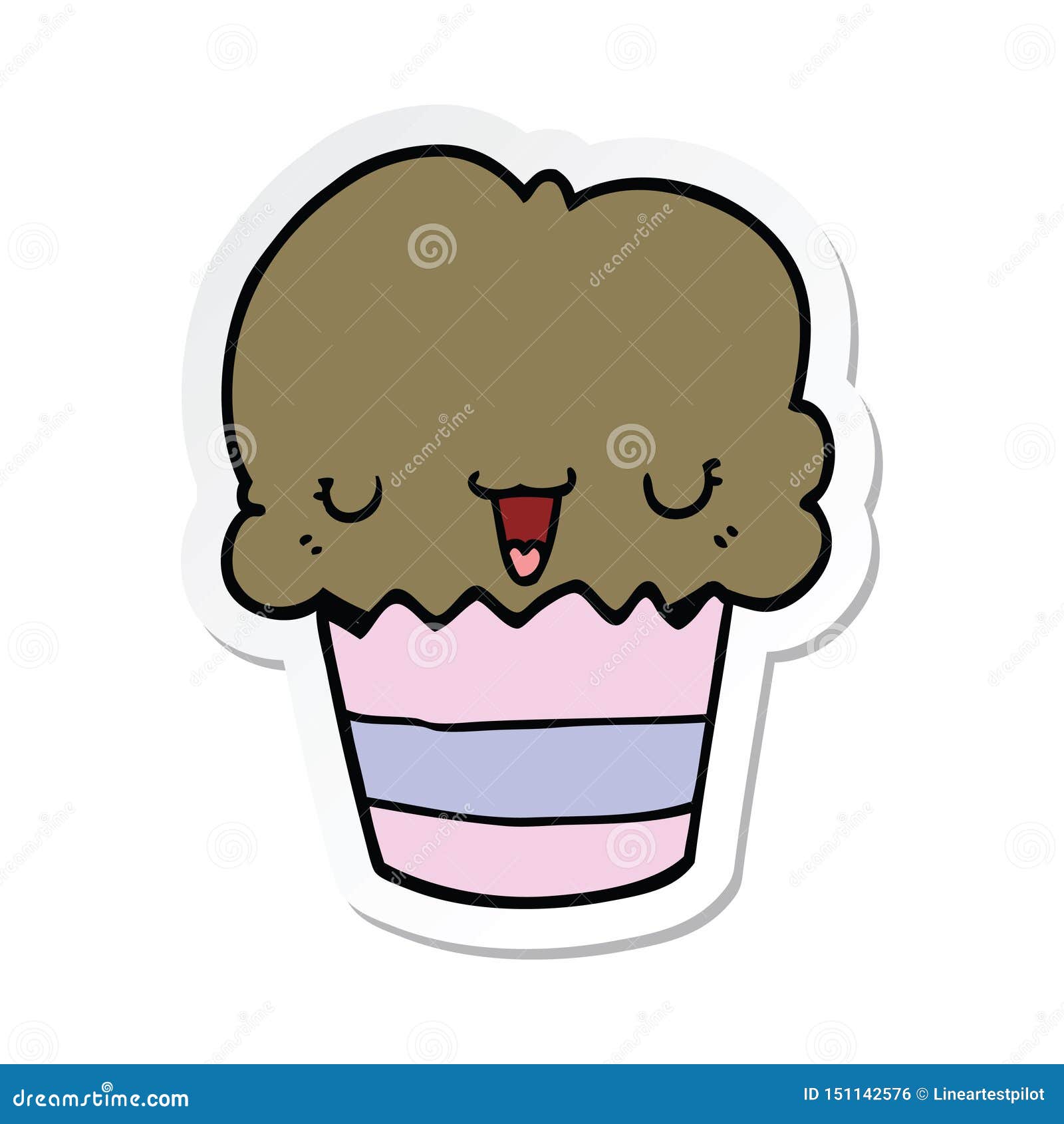 A Creative Sticker of a Cartoon Cupcake with Face Stock Vector ...