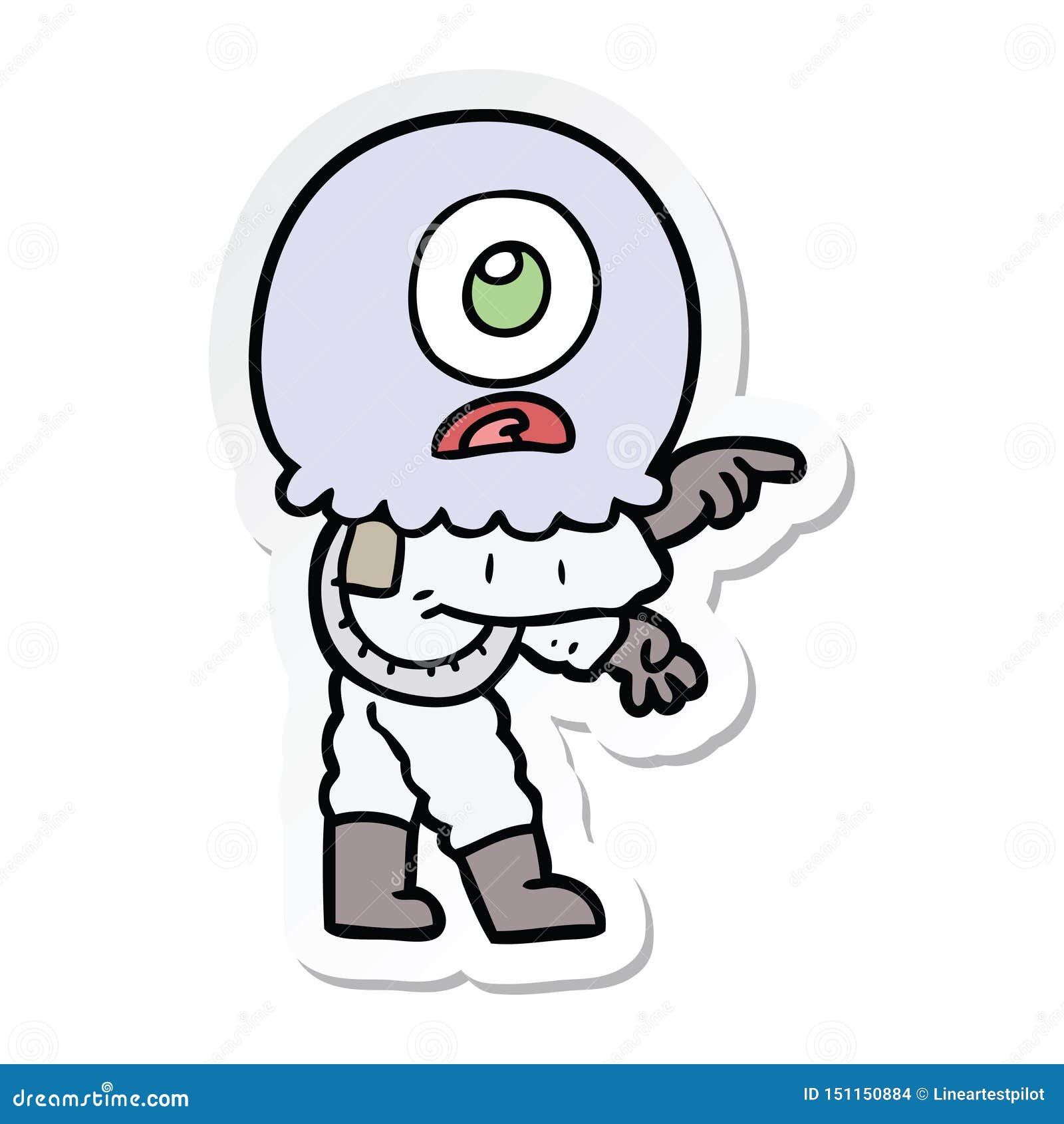 A Creative Sticker of a Cartoon Cyclops Alien Spaceman Pointing Stock ...