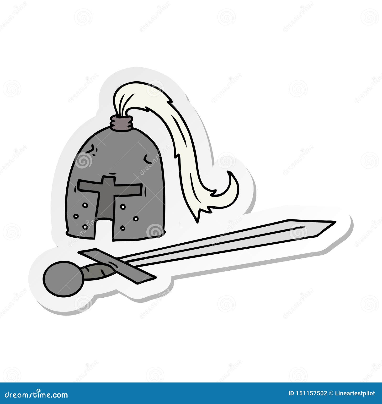 A Creative Sticker Cartoon Doodle of a Medieval Helmet and Sword Stock ...