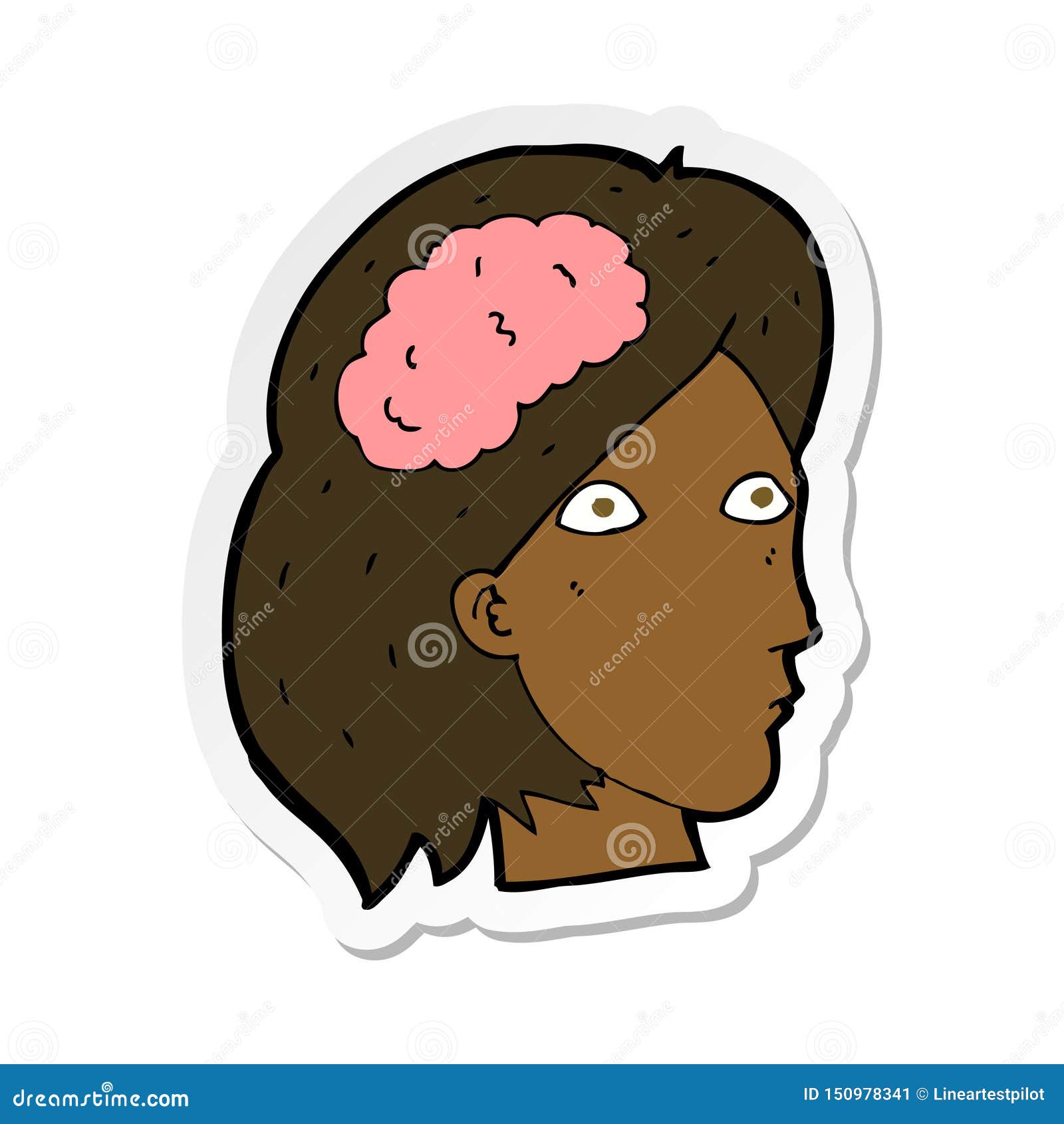 A Creative Sticker of a Cartoon Female Head with Brain Symbol Stock ...