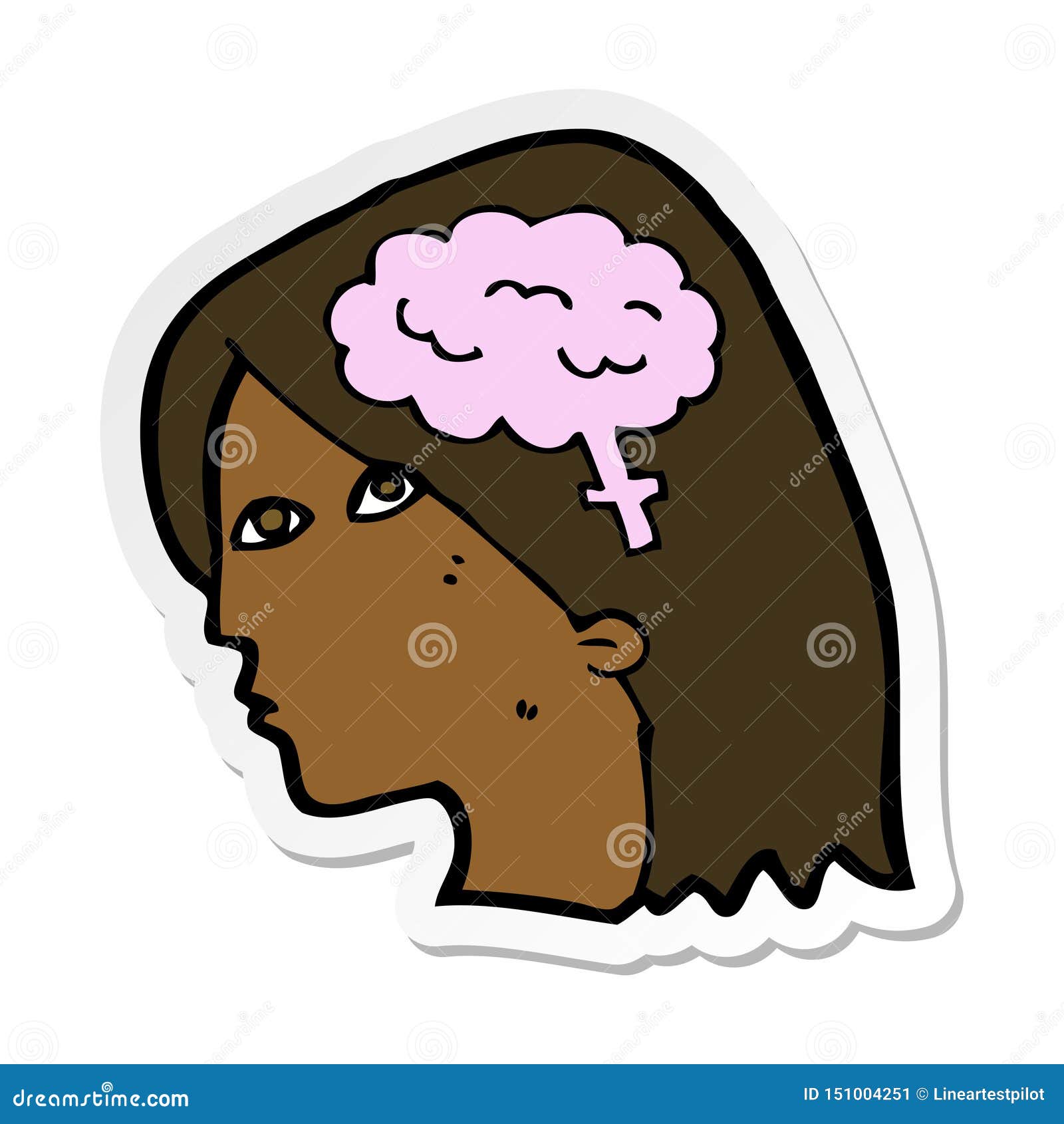 A Creative Sticker of a Cartoon Female Head with Brain Symbol Stock ...