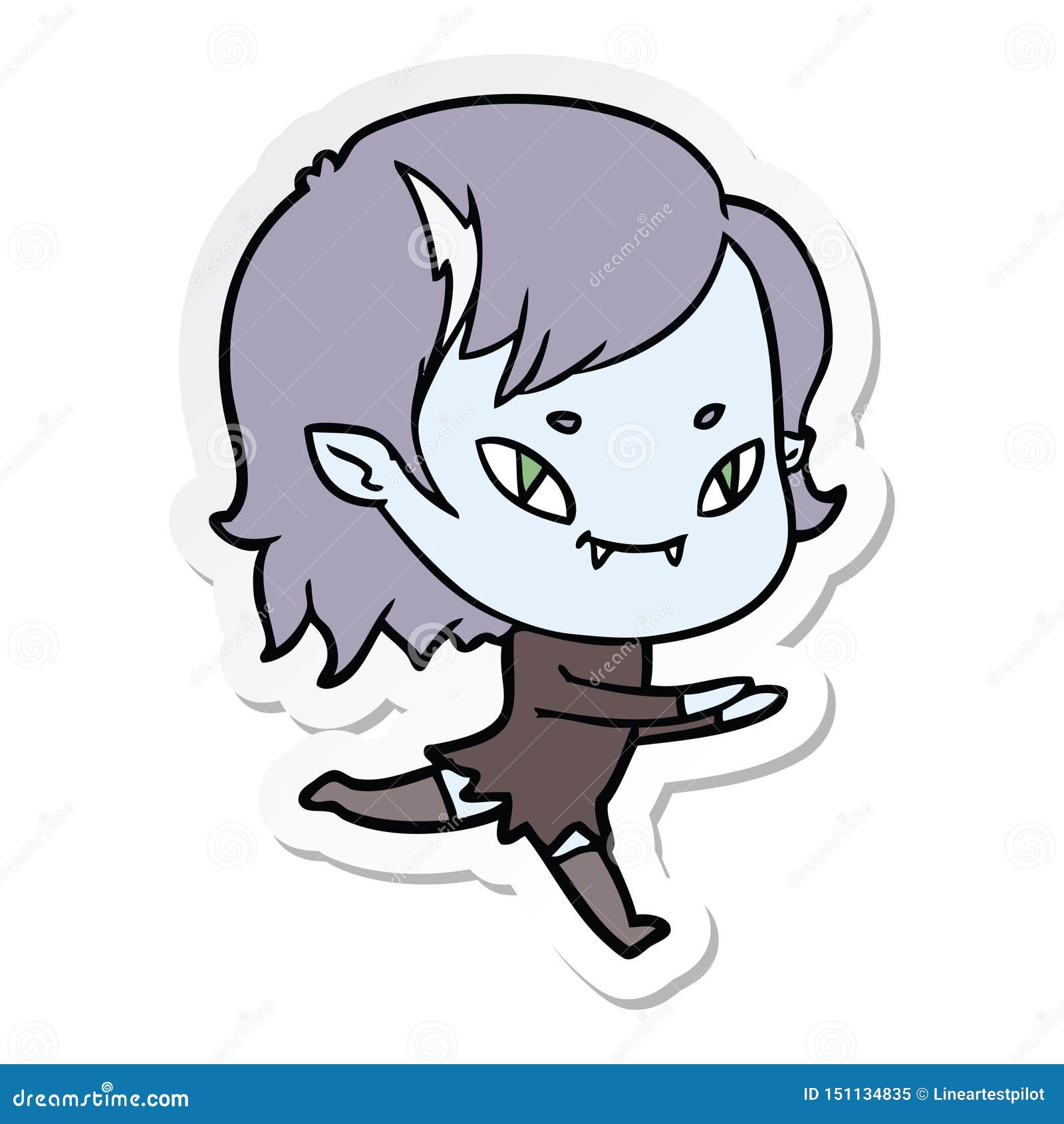 A Creative Sticker of a Cartoon Friendly Vampire Girl Running Stock ...