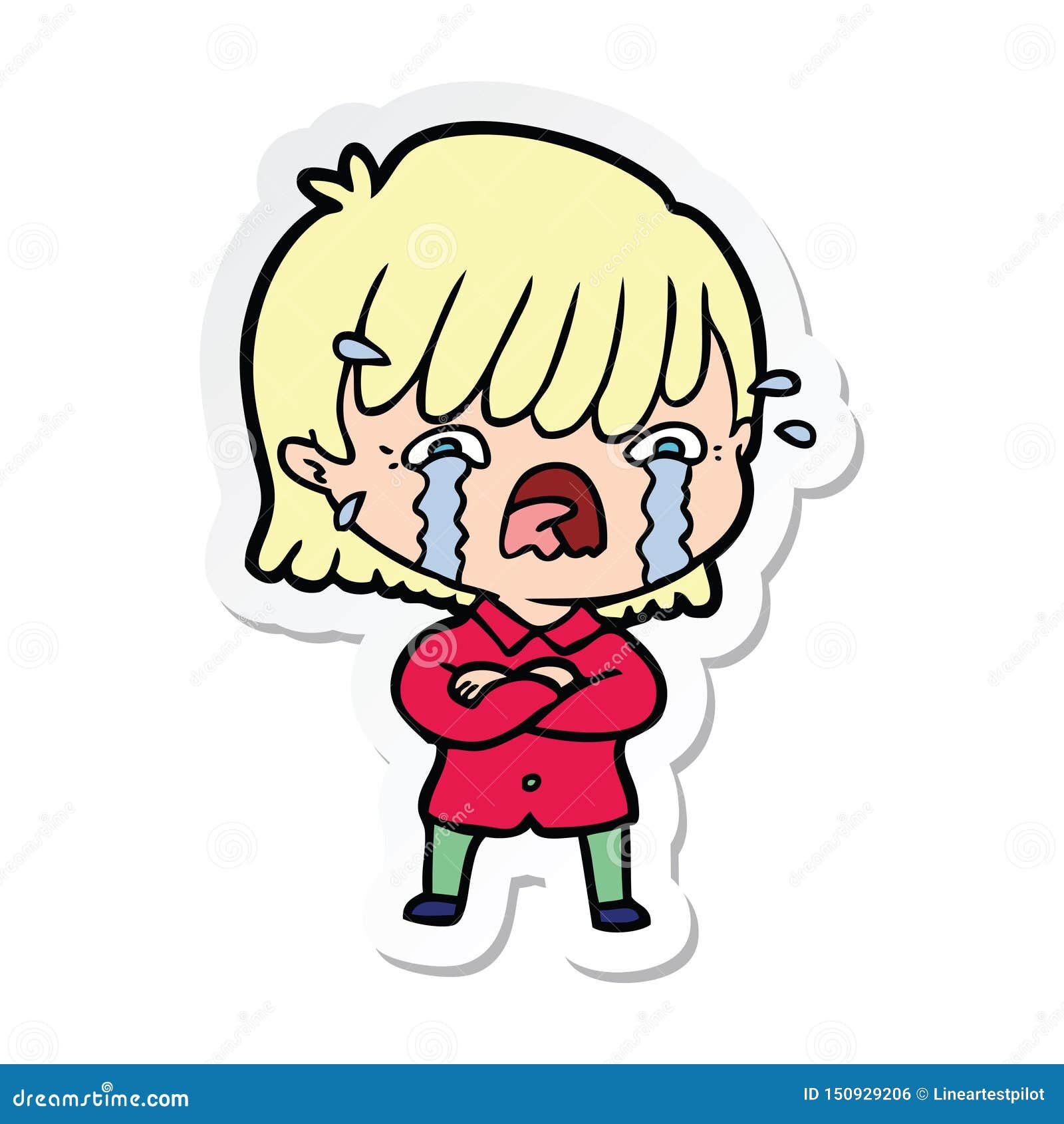 A Creative Sticker of a Cartoon Girl Crying Stock Vector - Illustration ...