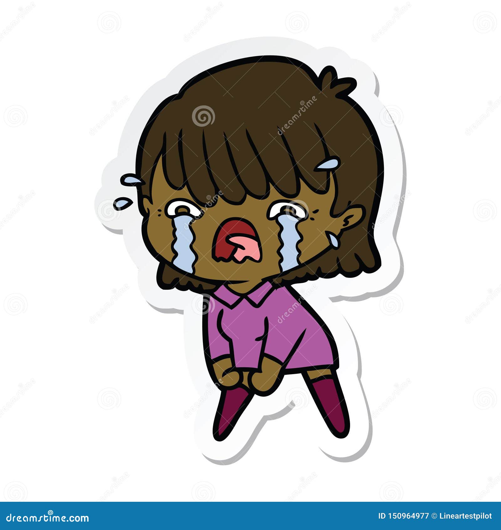 A Creative Sticker of a Cartoon Girl Crying Stock Vector - Illustration ...