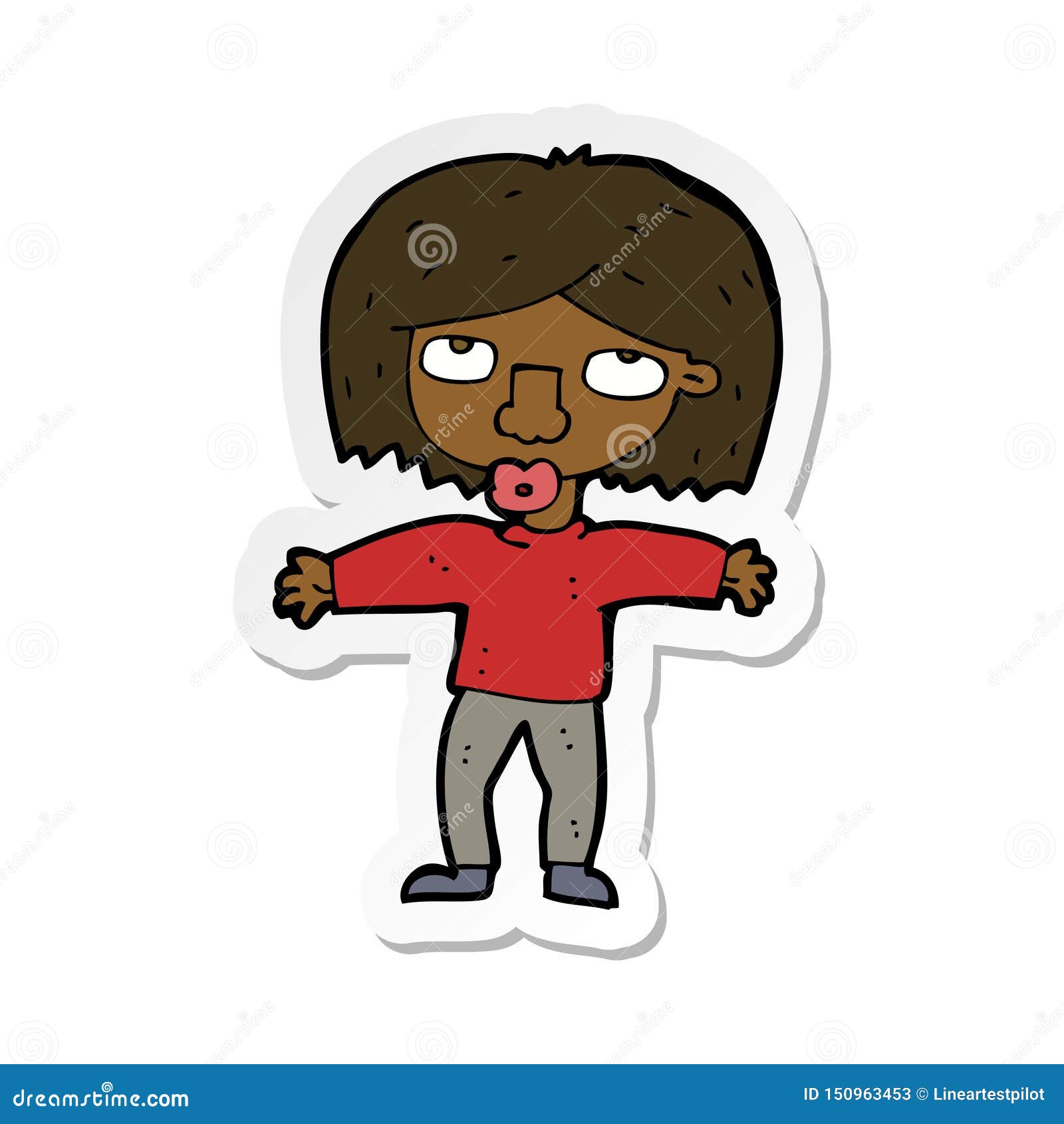 A Creative Sticker of a Cartoon Girl Looking Upwards Stock Vector ...