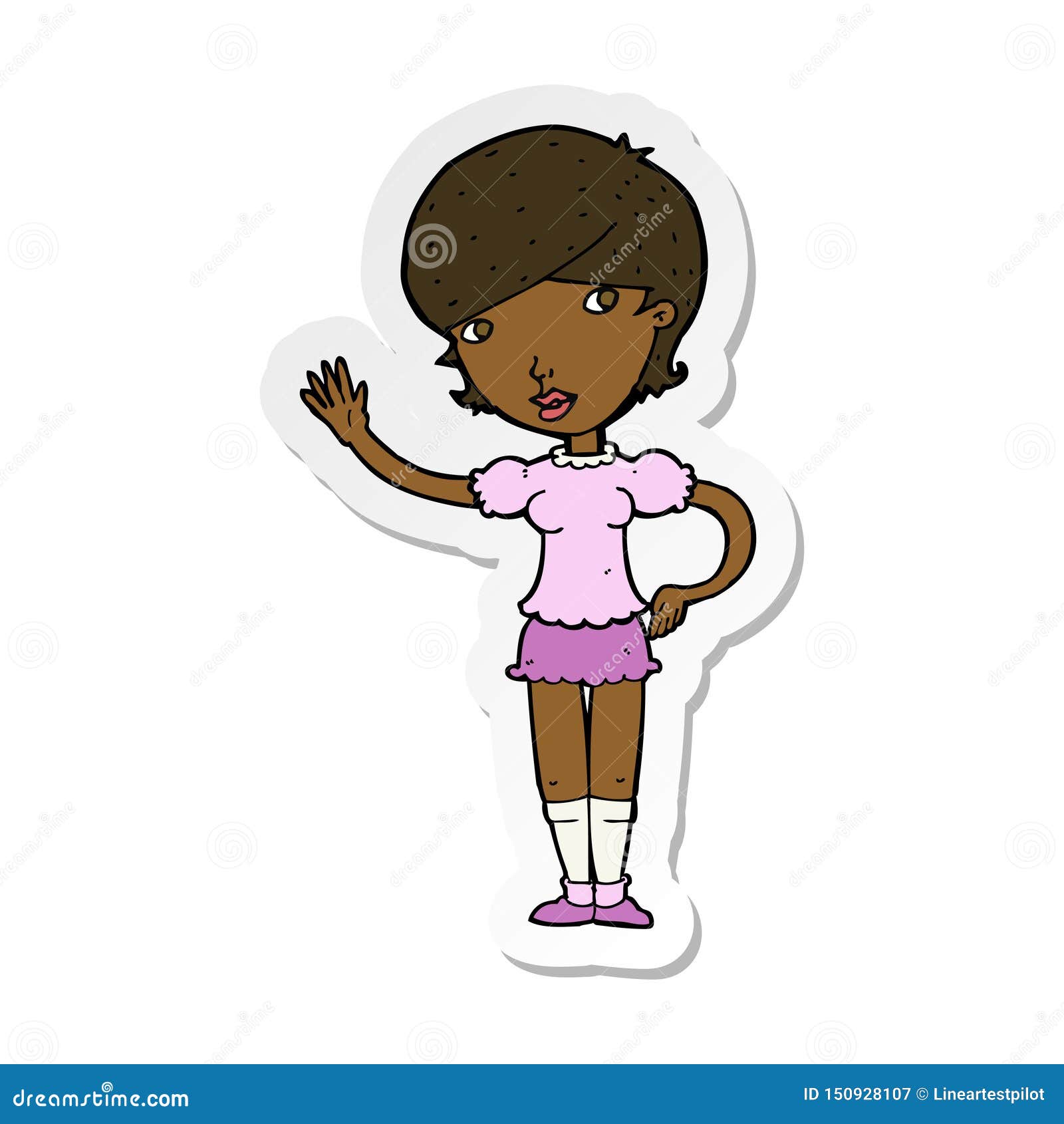 A Creative Sticker of a Cartoon Girl Waving Stock Vector - Illustration ...